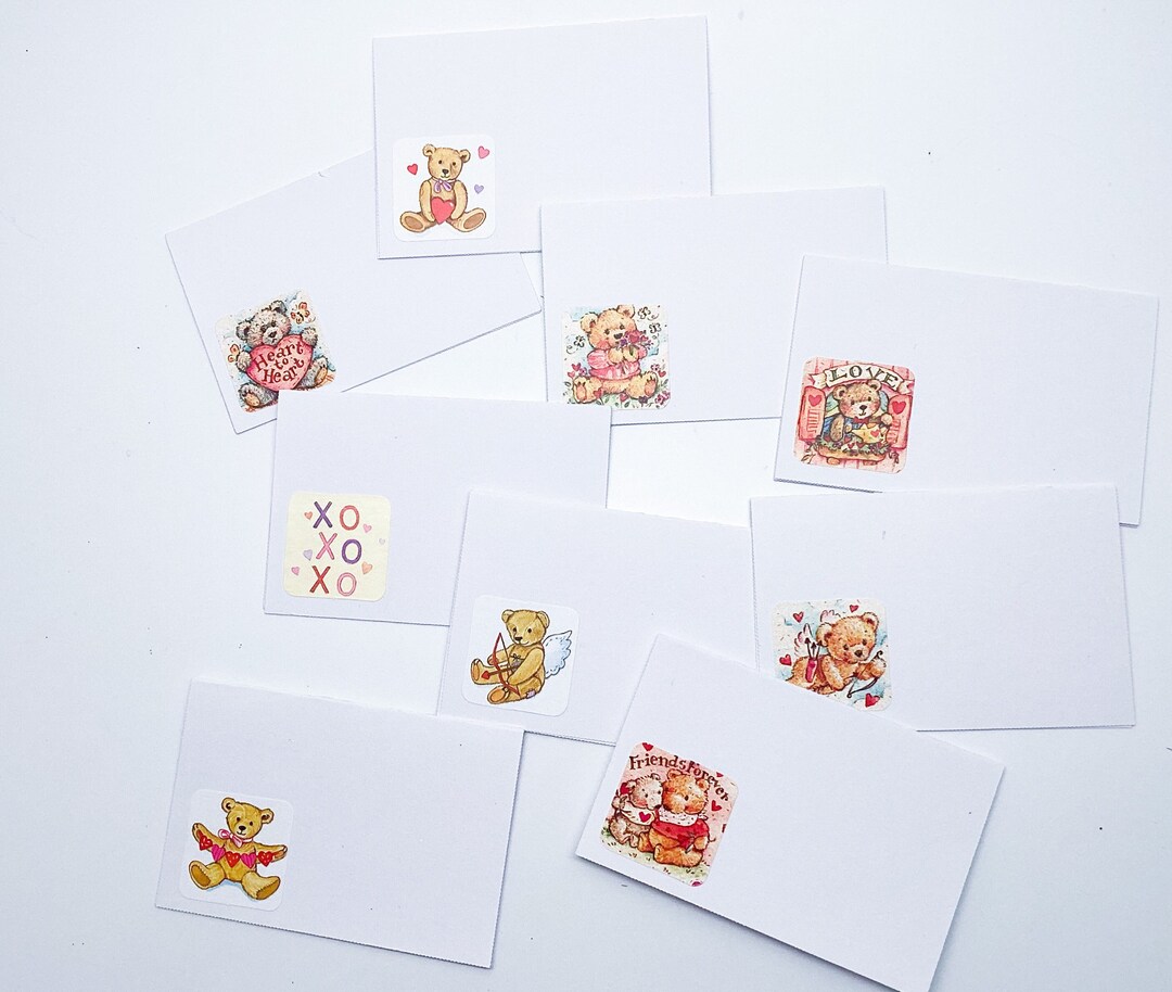 Retro Love Bears Mini Valentines Hearts Mini Notecards Kids Itty Bitty ...