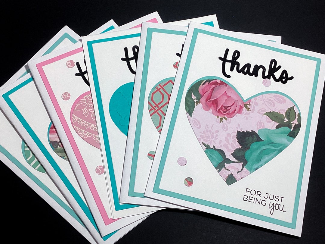 Handmade Heart Thank You Cards: Embossed Thanks, Designer Paper Set - Etsy