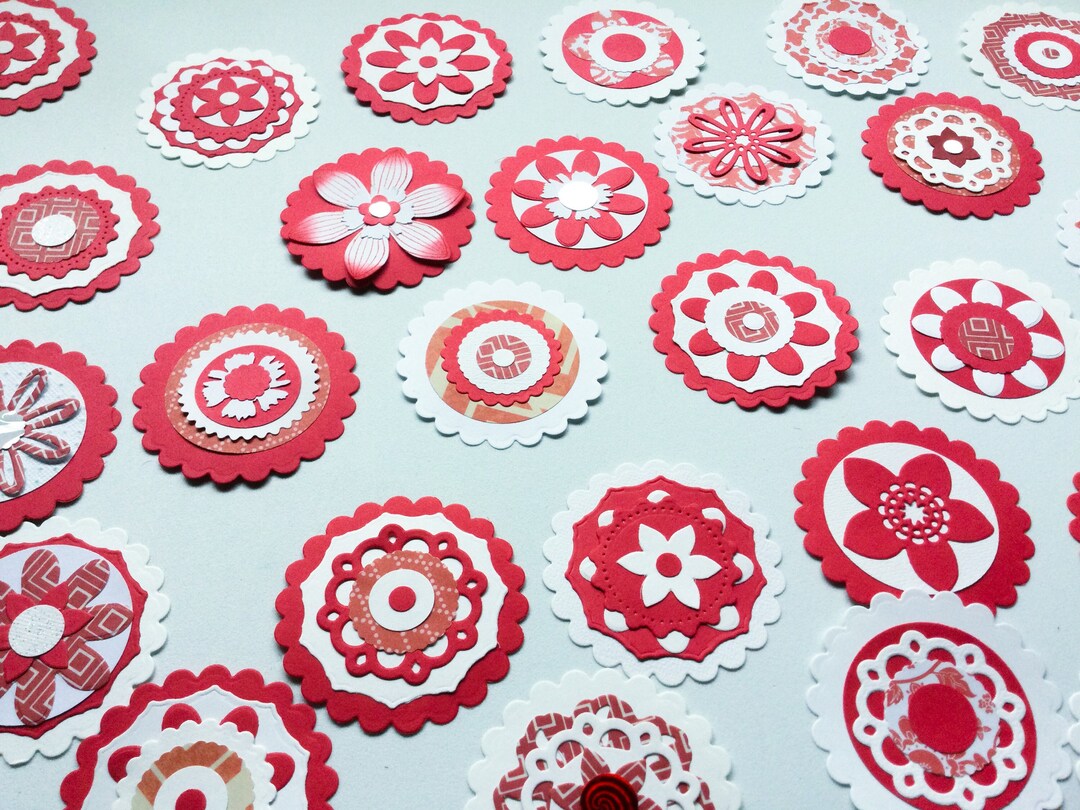 Red, White or Black, Gold, Silver Round Flowers Handmade Flowers ...