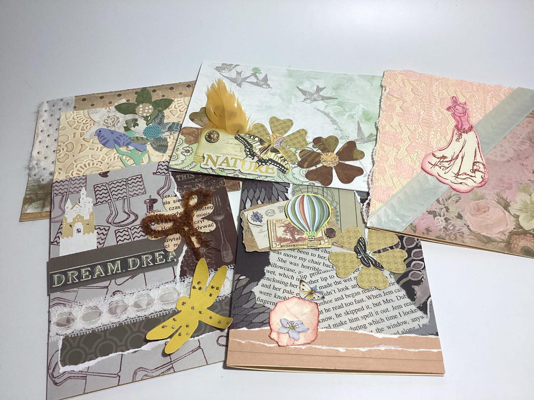 Paper Collages Greeting Cards, Book Pages, Bookprint Flowers, Handmade ...