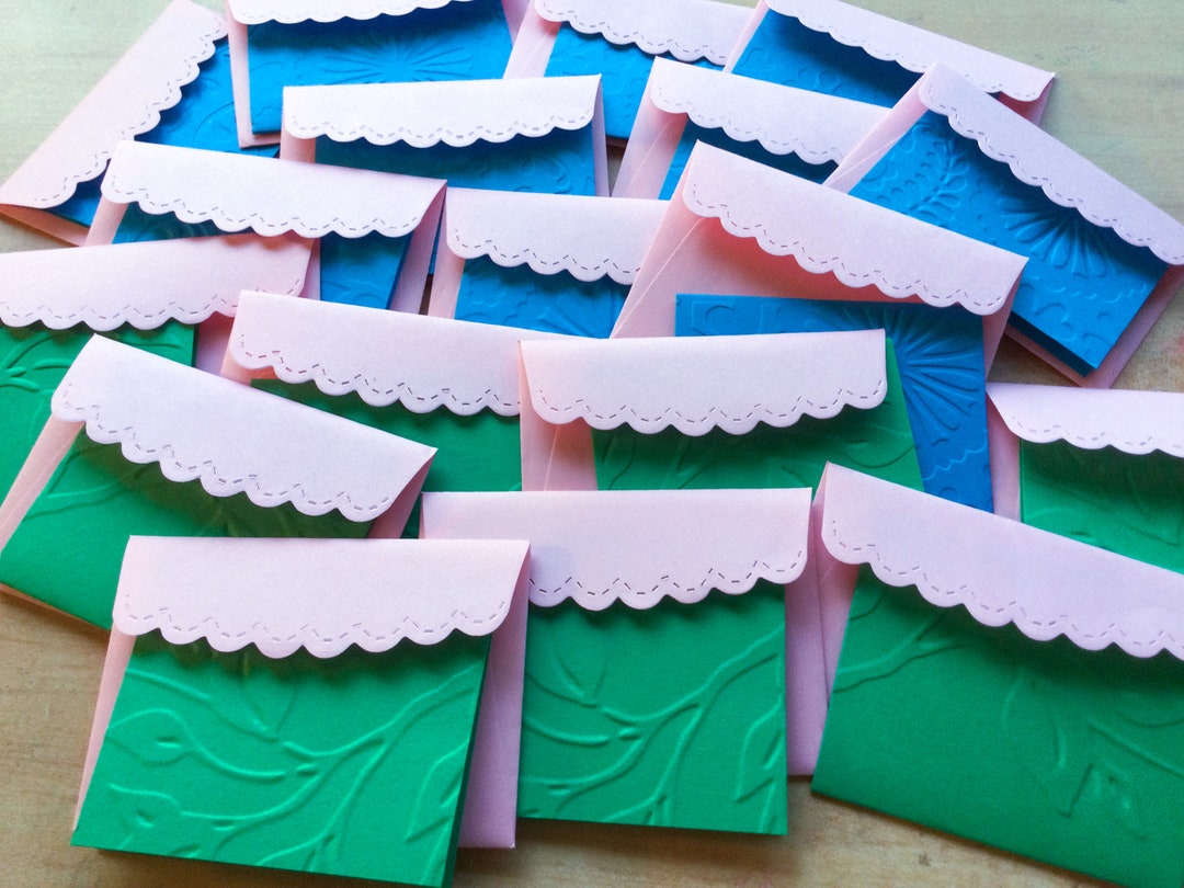 20 Embossed Mini Cards, Scallop Mini Envelopes With Mini Notecards Pink ... 20 Embossed Mini Cards, Scallop Mini Envelopes With Mini Notecards Pink ...