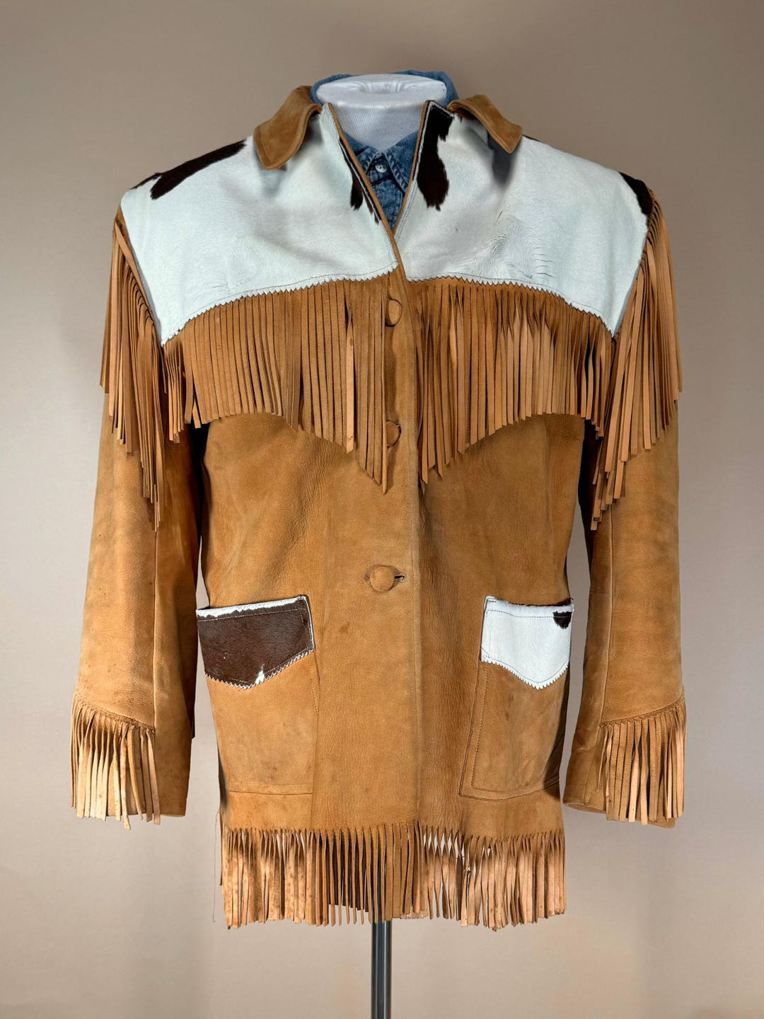 1980s - Leather Craft Process NYC Cowhide Suede Fringe Jacket With ...