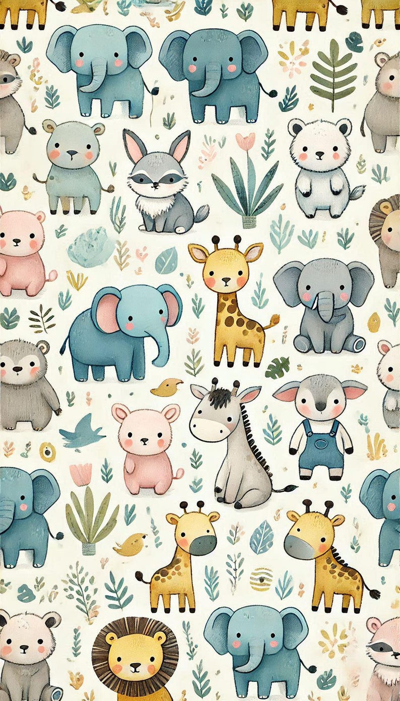 Animal Wallpaper, Kids Room, Cute Animal, Illustration, Digital Prints ...