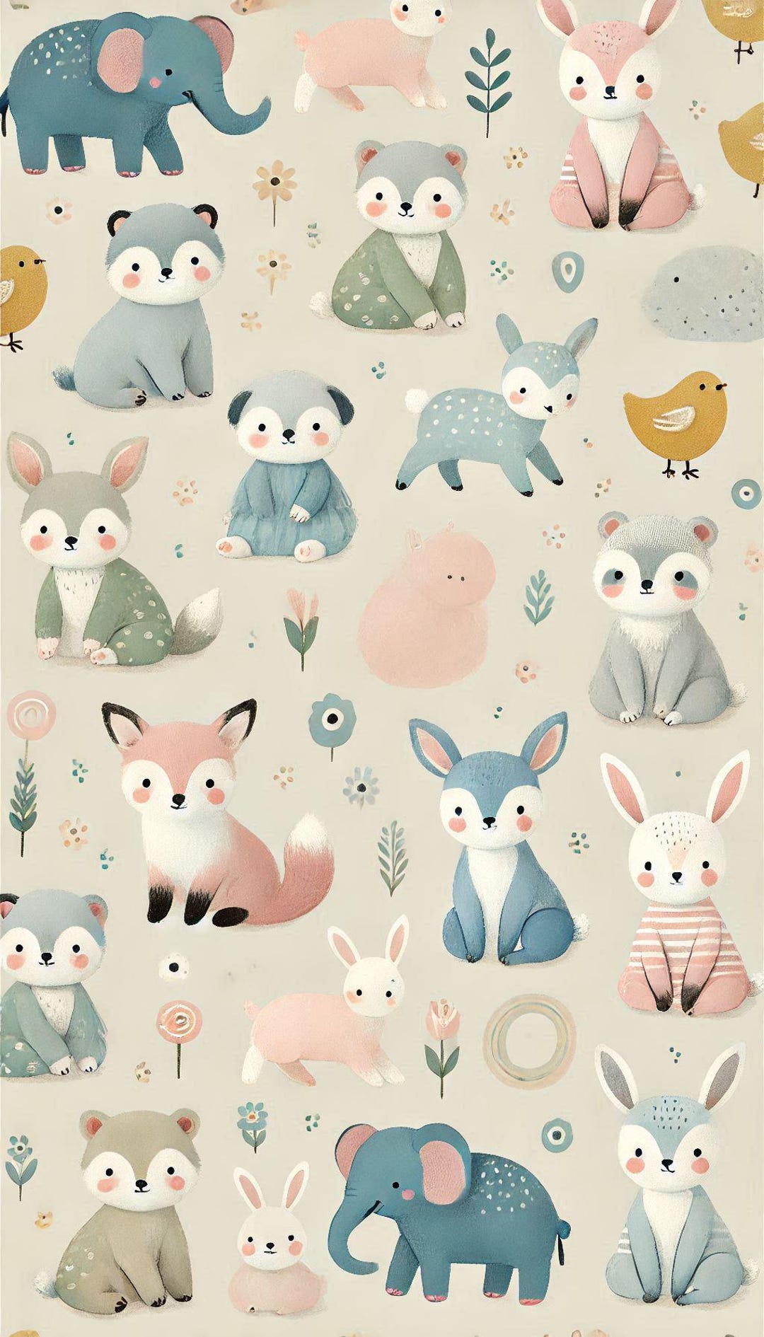 Animal Wallpaper, Kids Room, Cute Animal, Illustration, Digital Prints ...