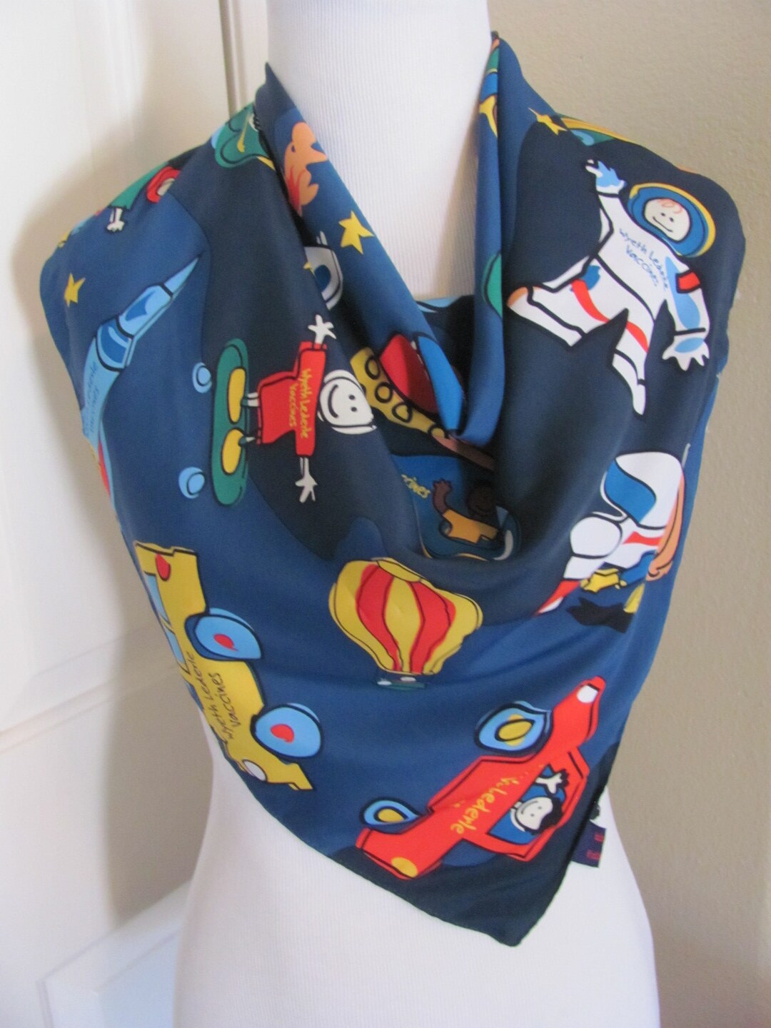 Colorful Dark Blue Children Themed Poly Scarf 26 Inch 66cm Square ...