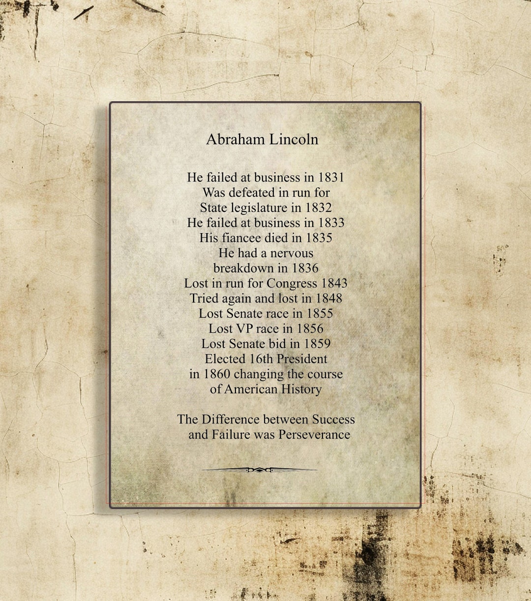 Abraham Lincon Chronicle of Failures-lincoln Perserverance-abraham ...