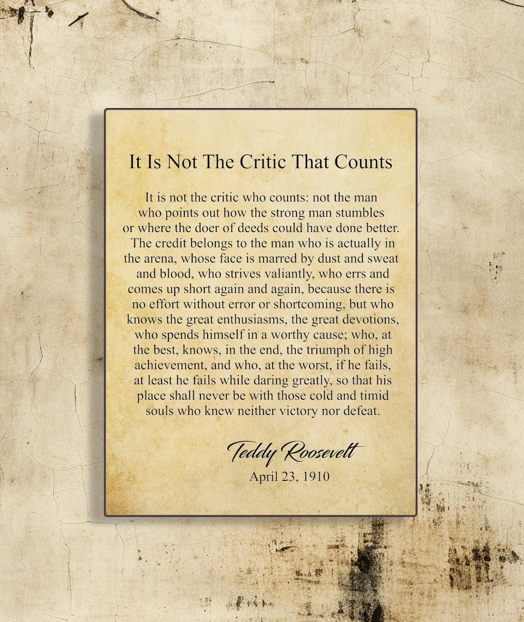 Teddy Roosevelt Quote-it's Not the Critic That Counts-roosevelt Speech ...
