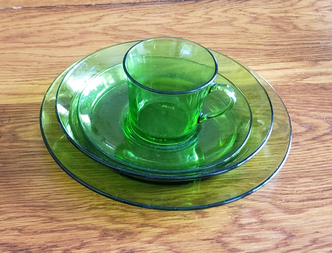 Duralex Green Transparent Dishes-1970s-lys Series France Tableware - Etsy