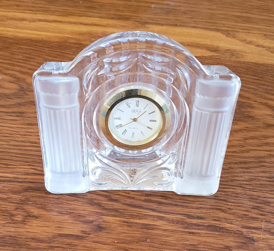 Mikasa Vintage Glass Crystal Quartz Clock-mantle Mikasa Clock-desktop ...