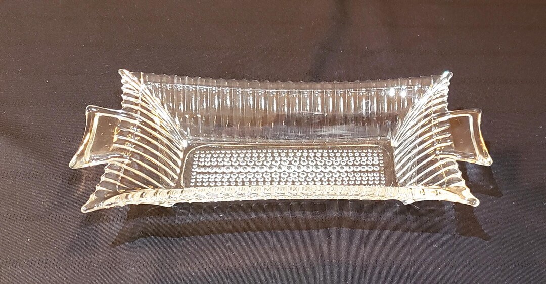 Vintage Glass Relish Dish-eapg Design Butter Dish-dewdrop Relish Tray ...