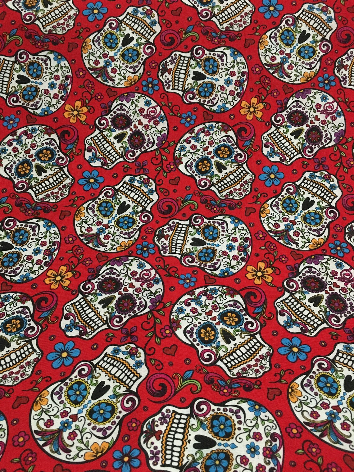 Sugar Skulls Red Fabric red fabric by the yard skull fabric | Etsy
