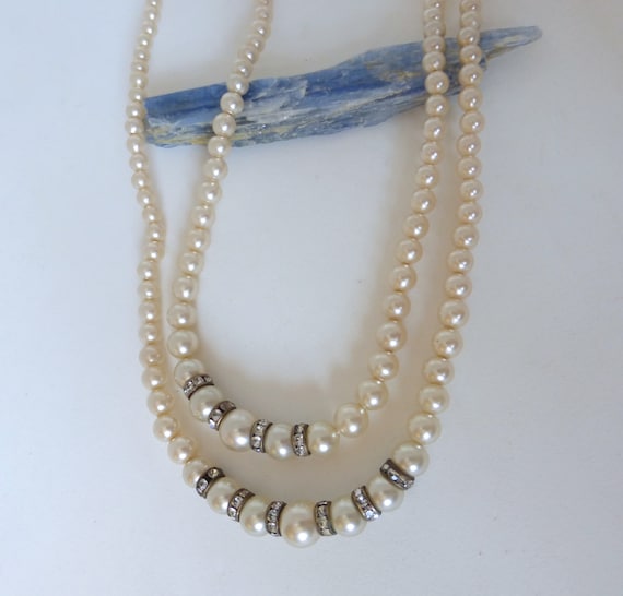 Vintage 1950's Double Graduated Pearl Strand with Whi… - Gem