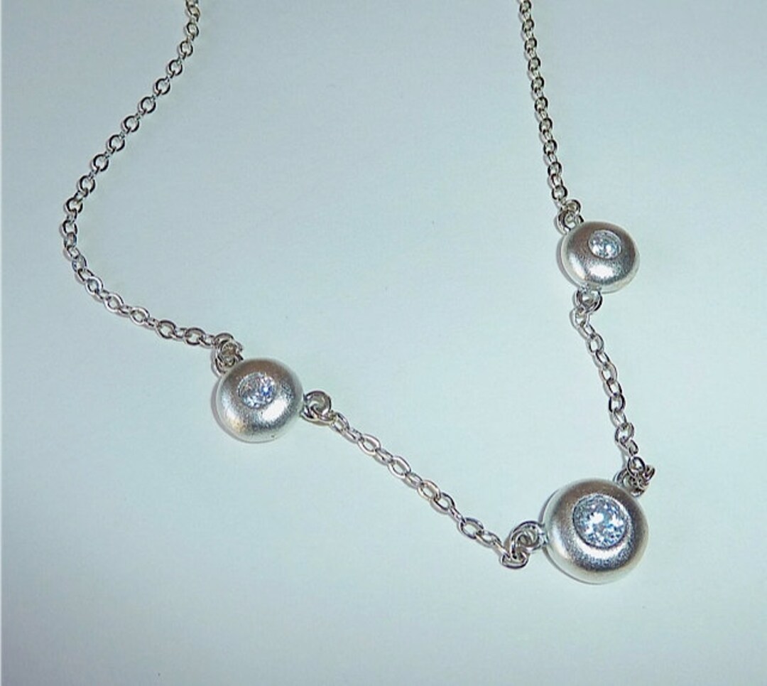 Y2K Modern Sterling Silver Necklace With Rhinestone Crystals - Etsy