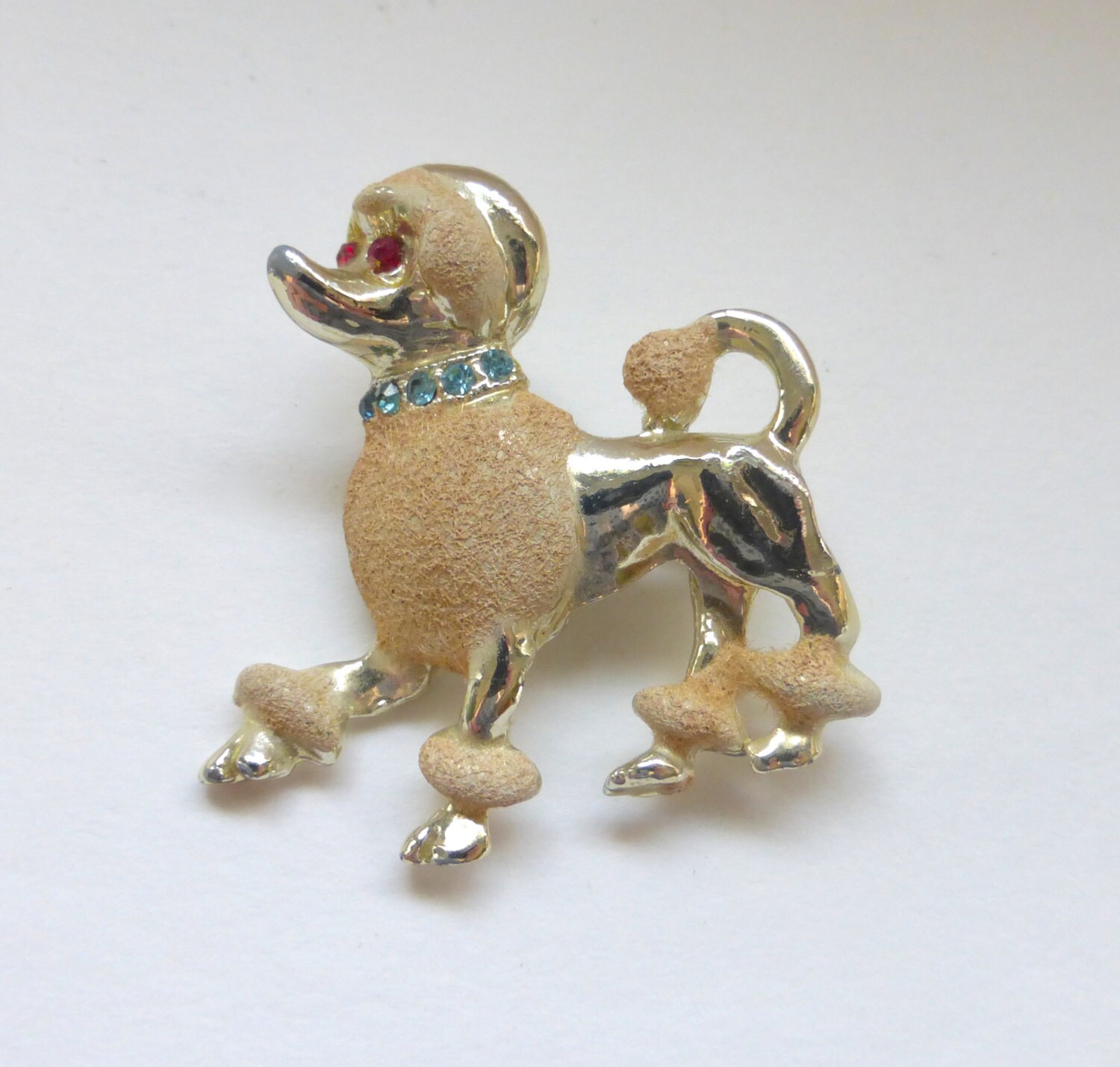 Vintage 1950's Funky Tan Poodle Pin with Red Rhinestone | Etsy
