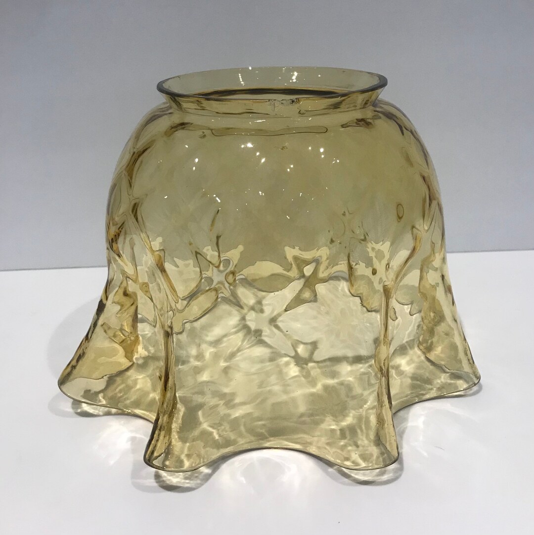 Vintage Wavy Amber Glass Lamp Shade Retro Lampshade Stiffel Floor Lamp ...