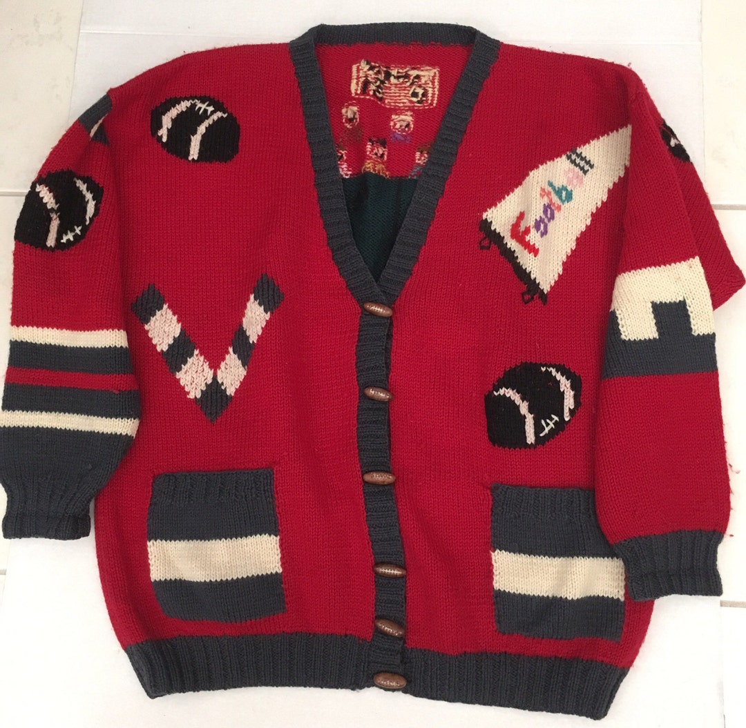 Berek Hand Knit Wool Sweater Varsity Football Season Attire Size LG ...