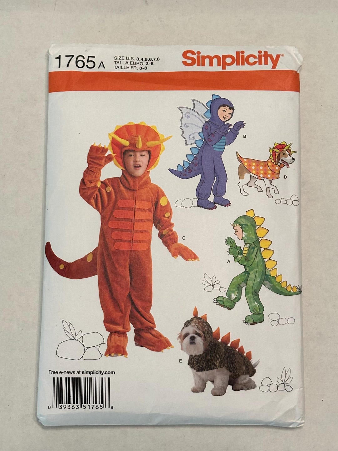 Simplicity Pattern 1765 Uncut Childs and Dog Dinosaur Costume 2012 ...
