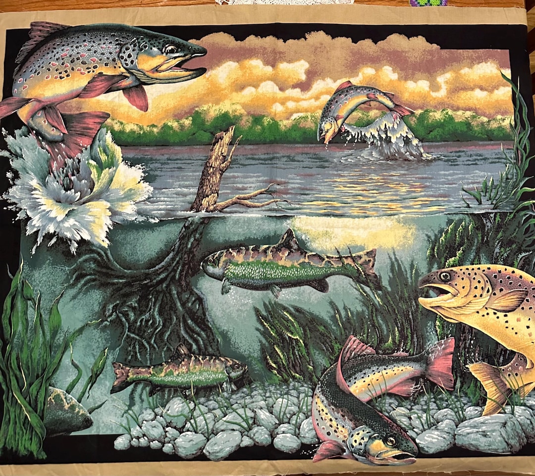Trout Fish Cotton Fabric Panel Spring Industries Wall Quilt Craft - Etsy
