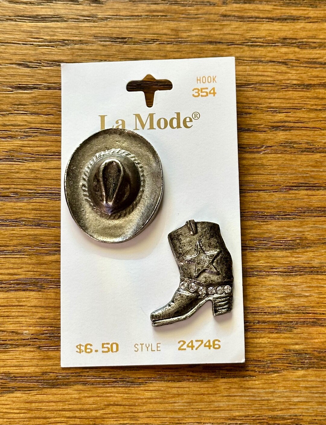 Vintage Siver Tone Western Shank Buttons Cowboy Hat and Rhinestone Boot ...