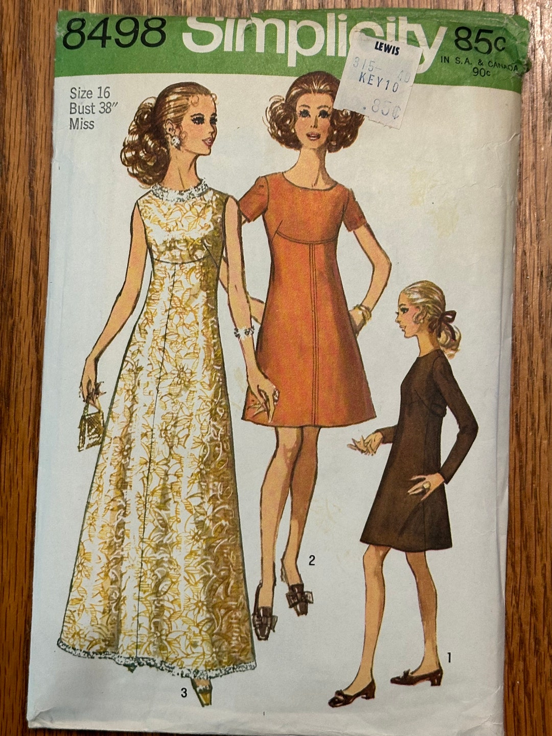 Simplicity 8498 Sewing Pattern A Line Dress With Front Detail in Two ...