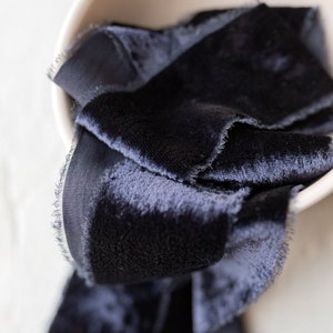 Midnight Blue Silk Velvet Ribbon; Bridal Bouquet, Invitations; Hand ...