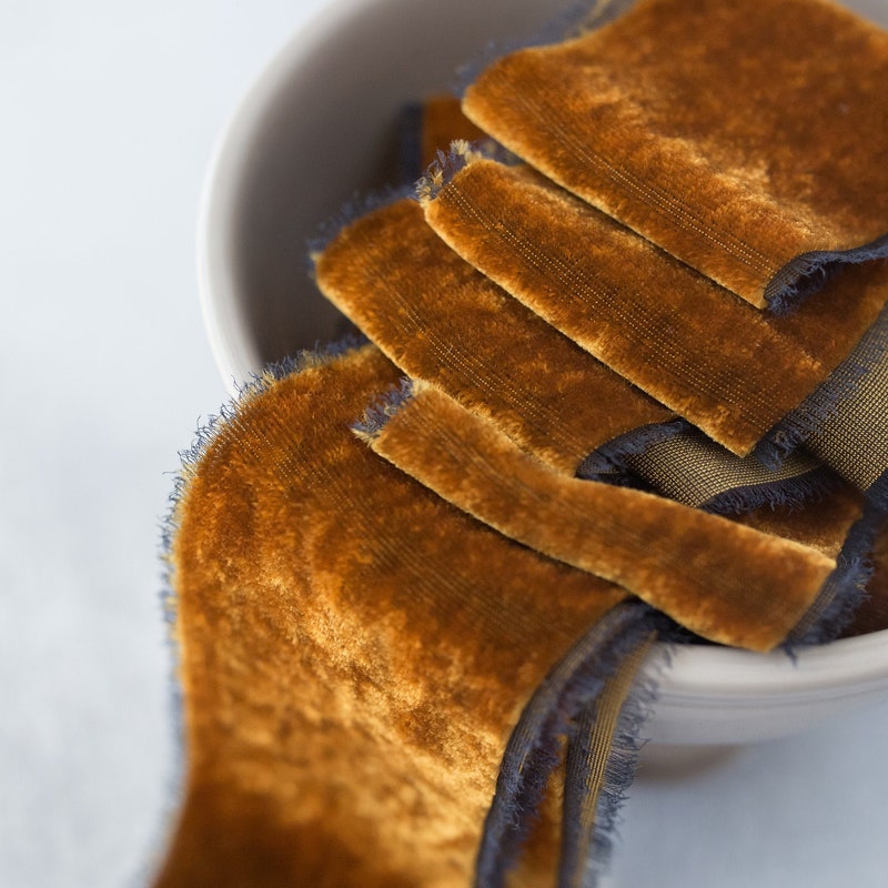 Gold Ribbon Velvet Frayed - Etsy