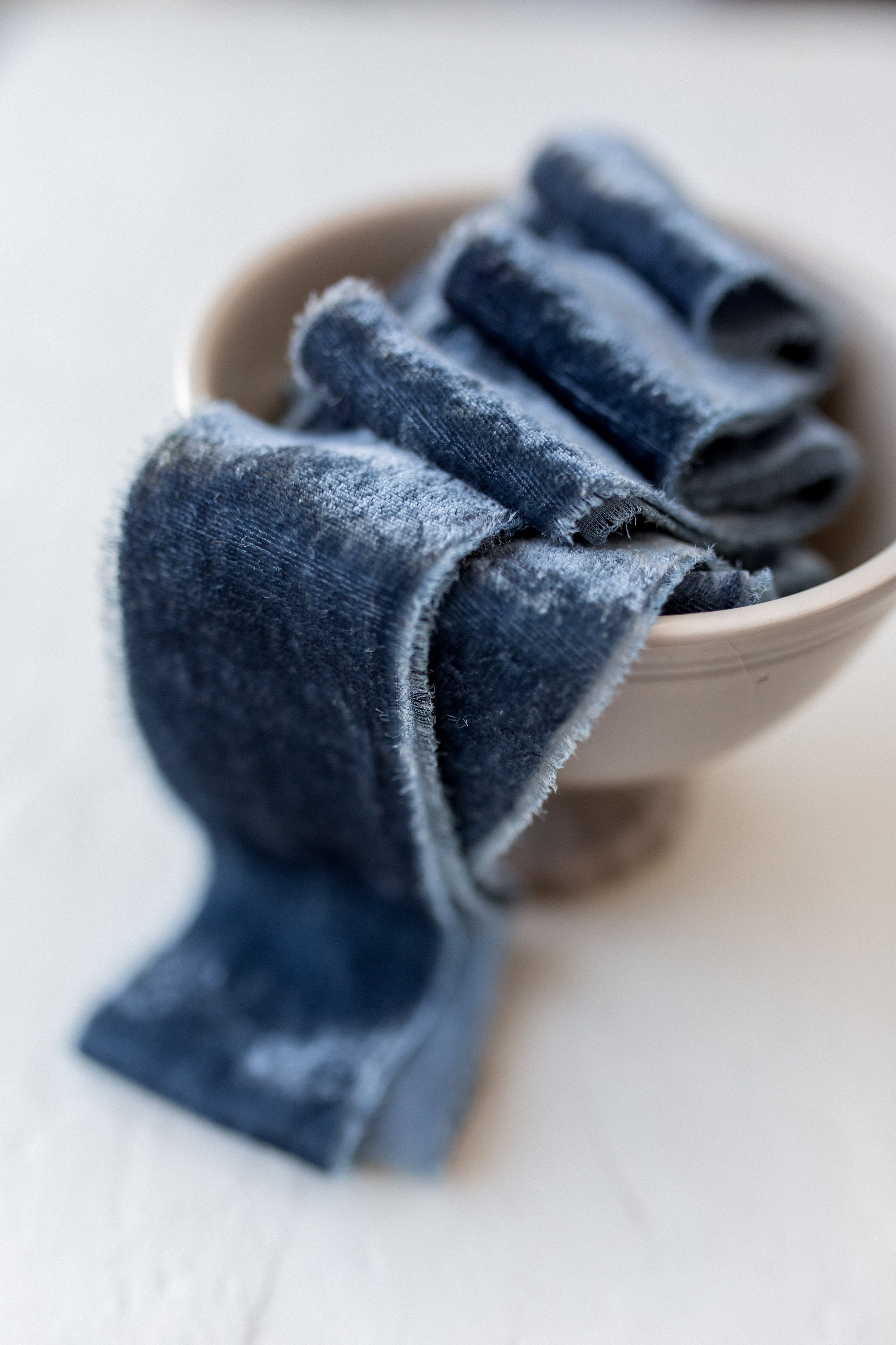 Dusty Blue Velvet Ribbon Silk Bridal Bouquet Invitations | Etsy