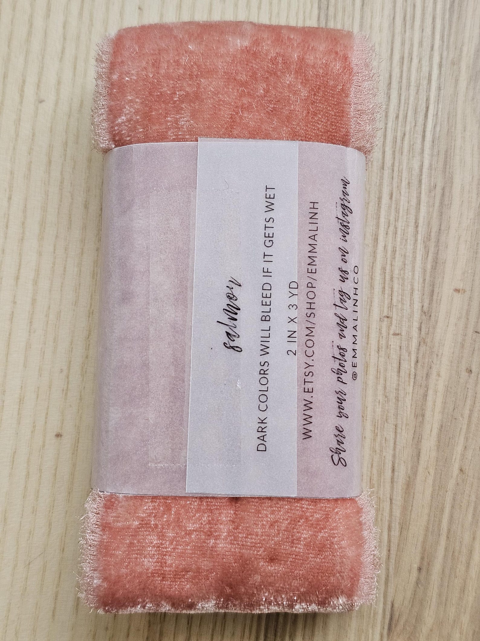Salmon Silk Velvet Ribbon; Bridal Bouquet, Invitations, Wedding; Hand ...