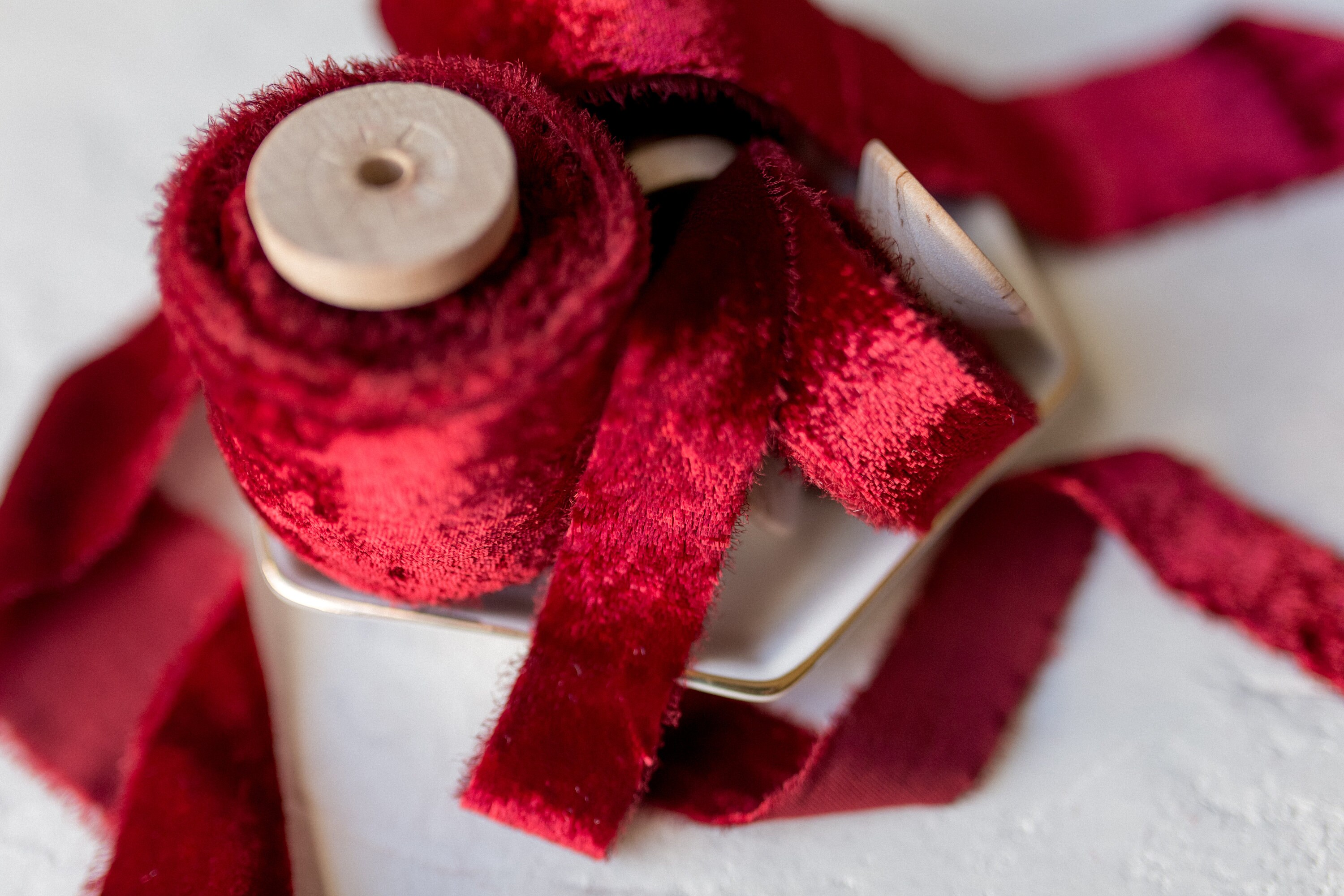 Ruby Red Silk Velvet Ribbon; Bridal Bouquet, Invitations, Wedding; Hand ...