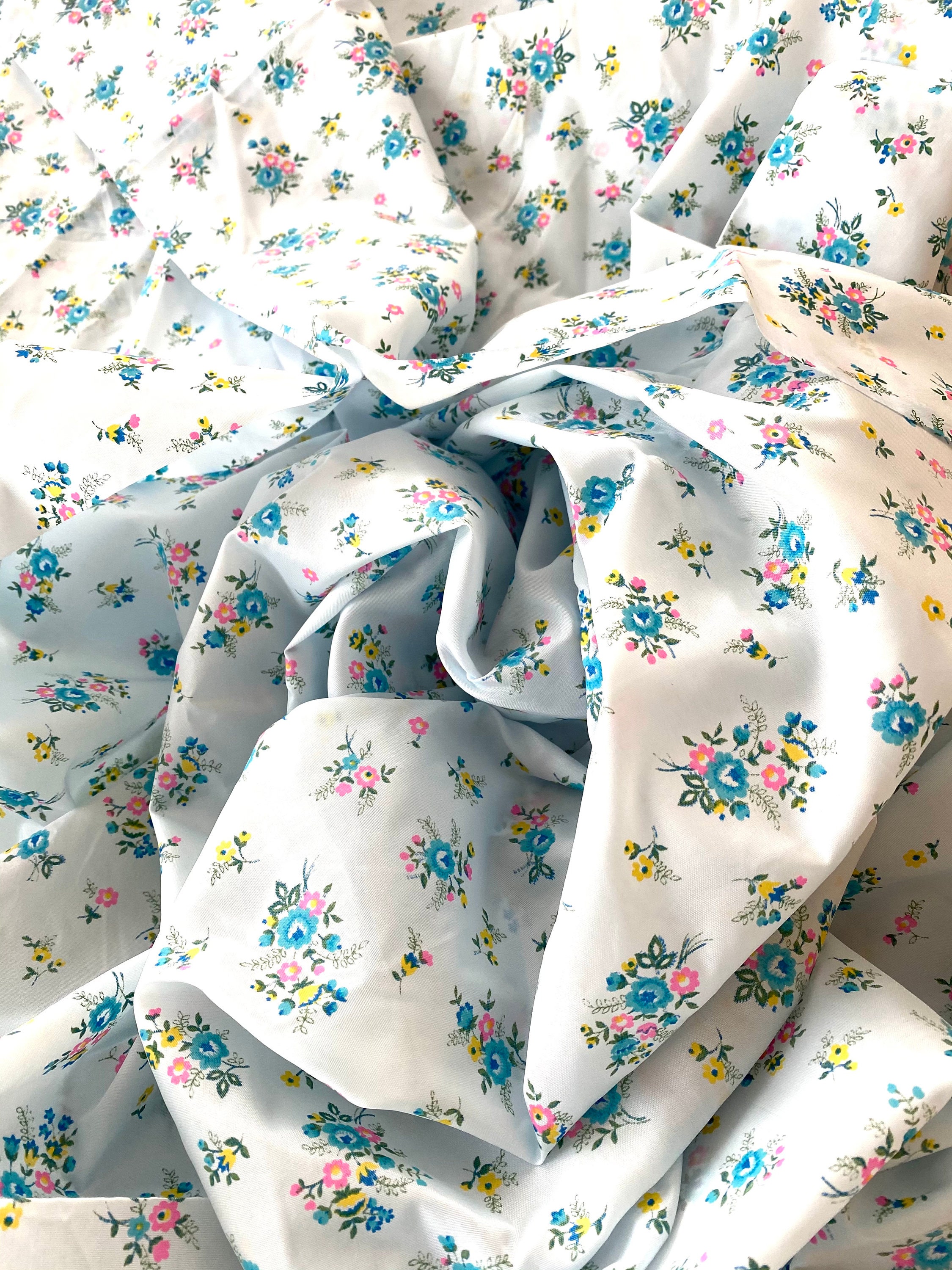 1960s Dacron Semi Opaque Floral Fabric-pale Blue Floral Dacron-vintage ...
