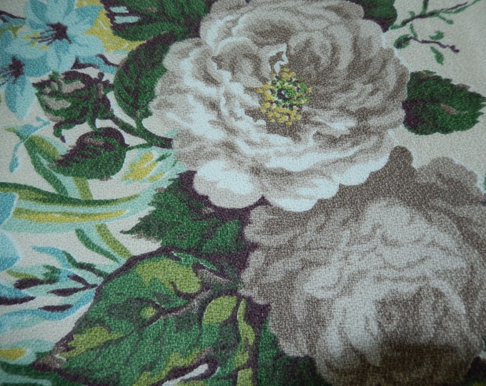 Old 1940-50s Bark Cloth, Floral Bark Cloth, Vintage Bark Cloth, Gray ...