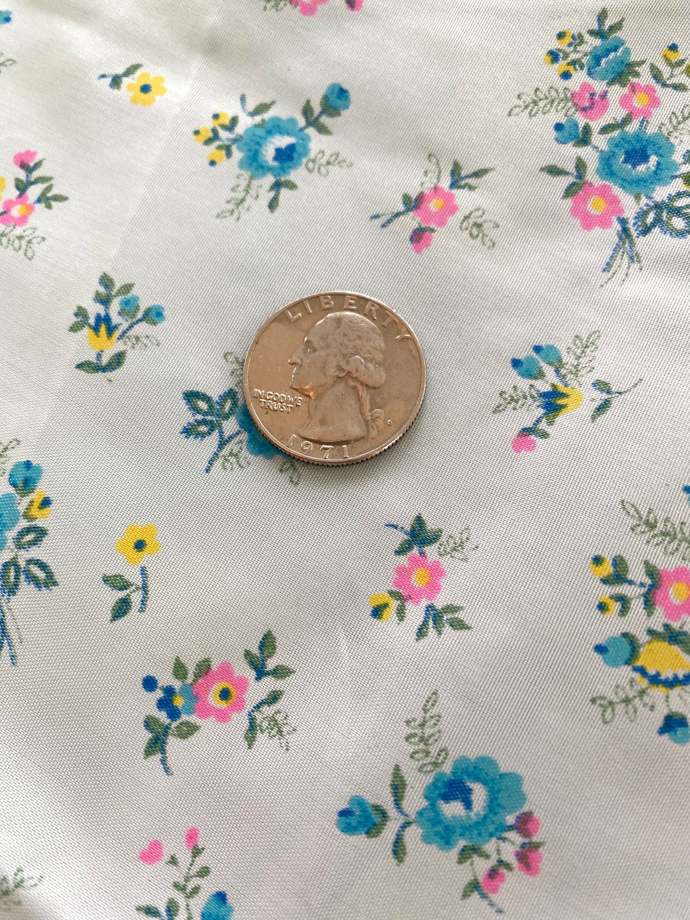 1960s Dacron Semi Opaque Floral Fabric-pale Blue Floral Dacron-vintage ...