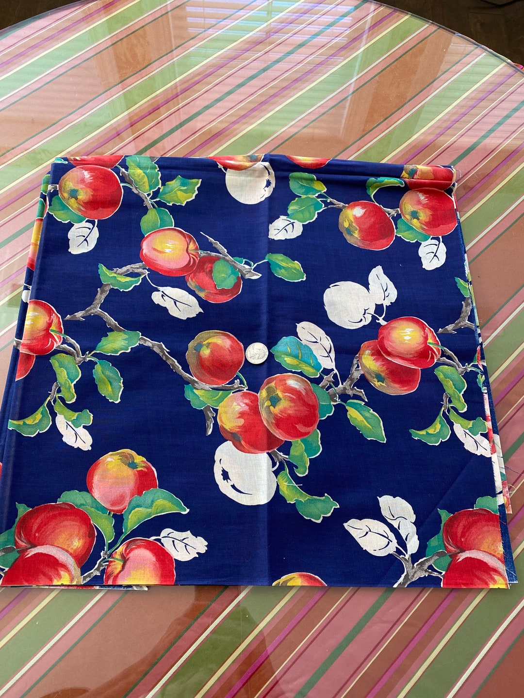Vintage Apple Print Cotton Fabric: 1940s Red & Yellow Fruit on Navy - Etsy