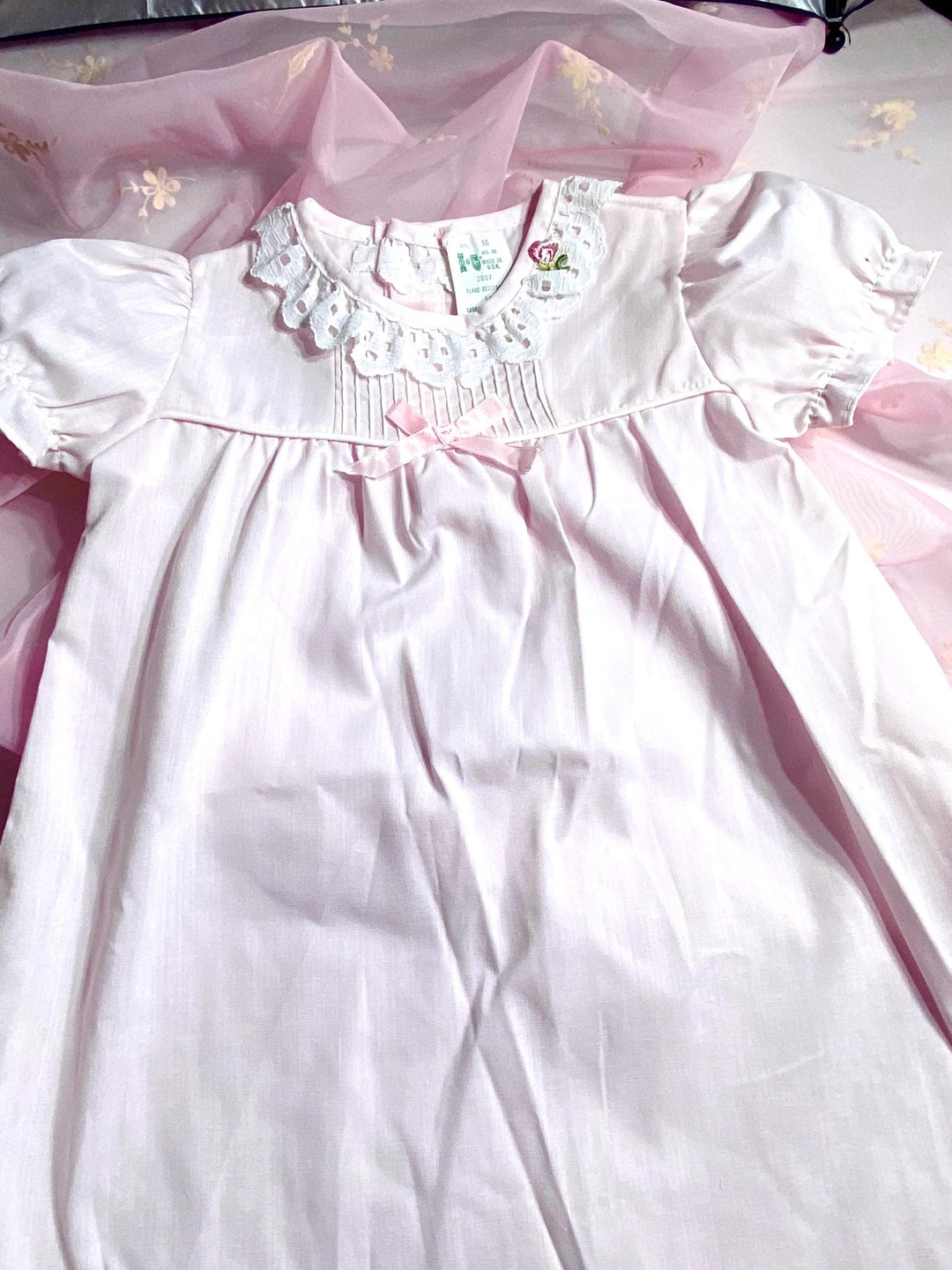 Vintage 70s Baby Girl Gown: Pink Eyelet Lace, Boutique NOS - Etsy