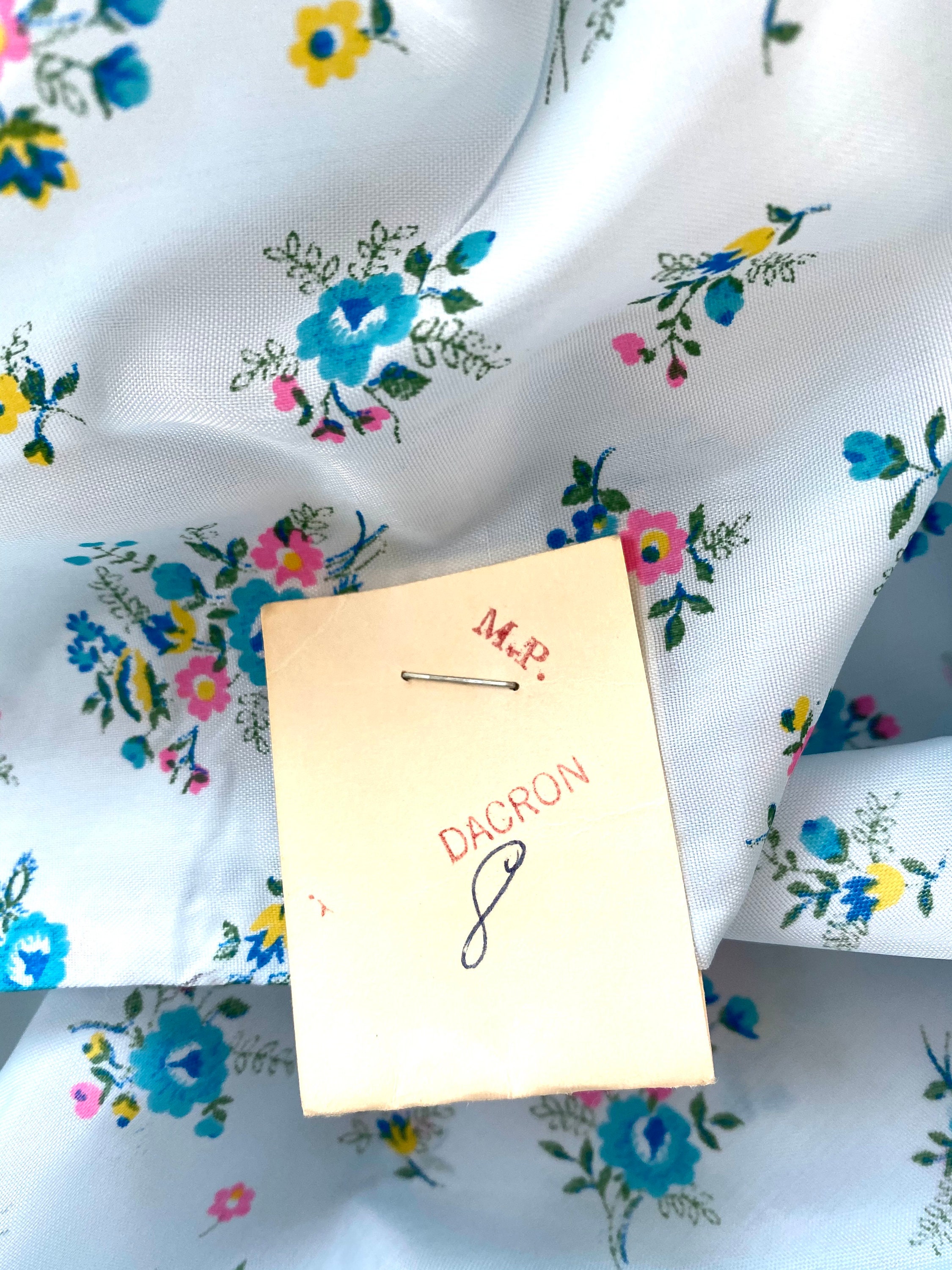 1960s Dacron Semi Opaque Floral Fabric-pale Blue Floral Dacron-vintage ...