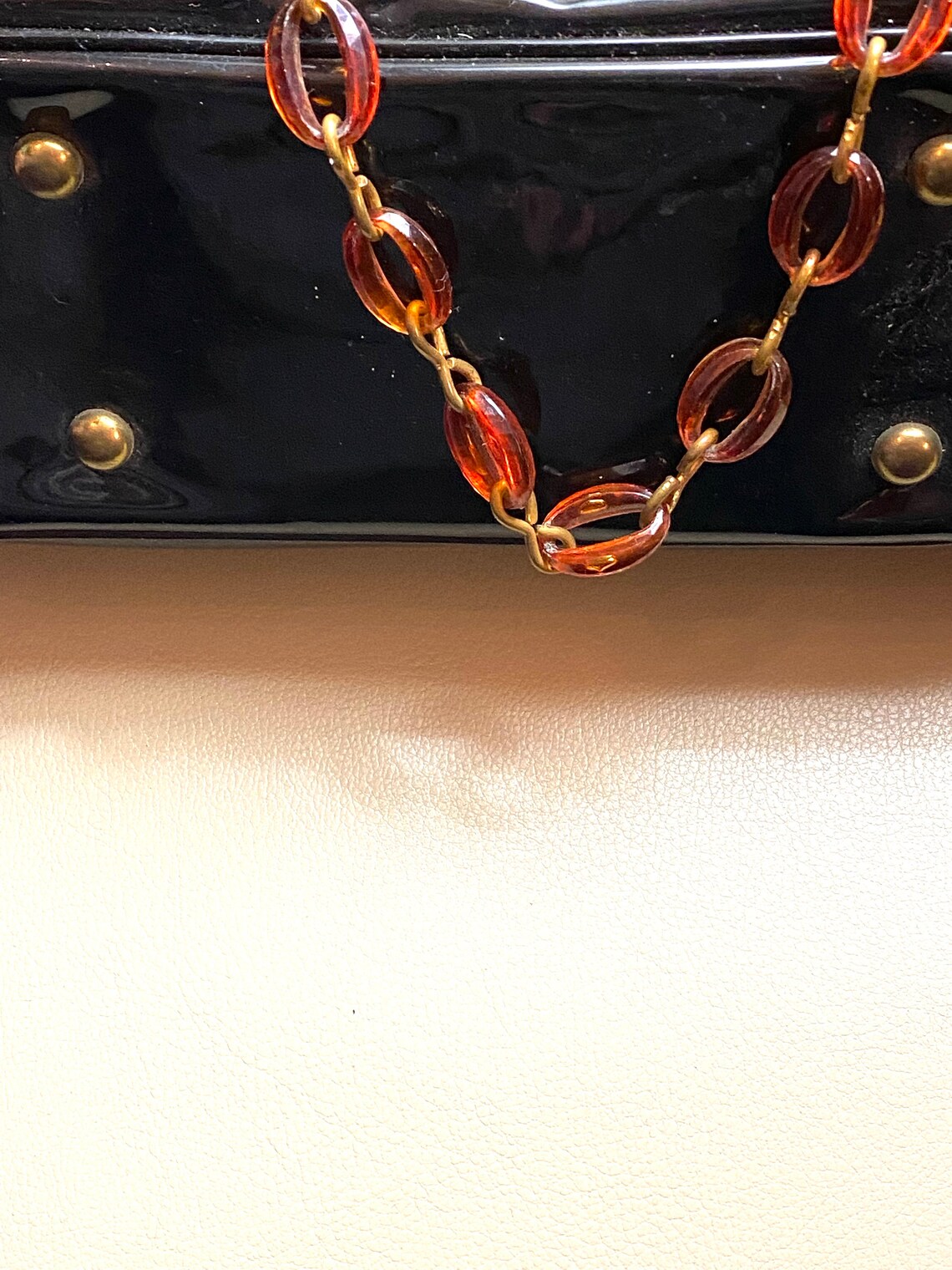 1960s Patent Leather Bag With Amber Chain Handle-garay - Etsy
