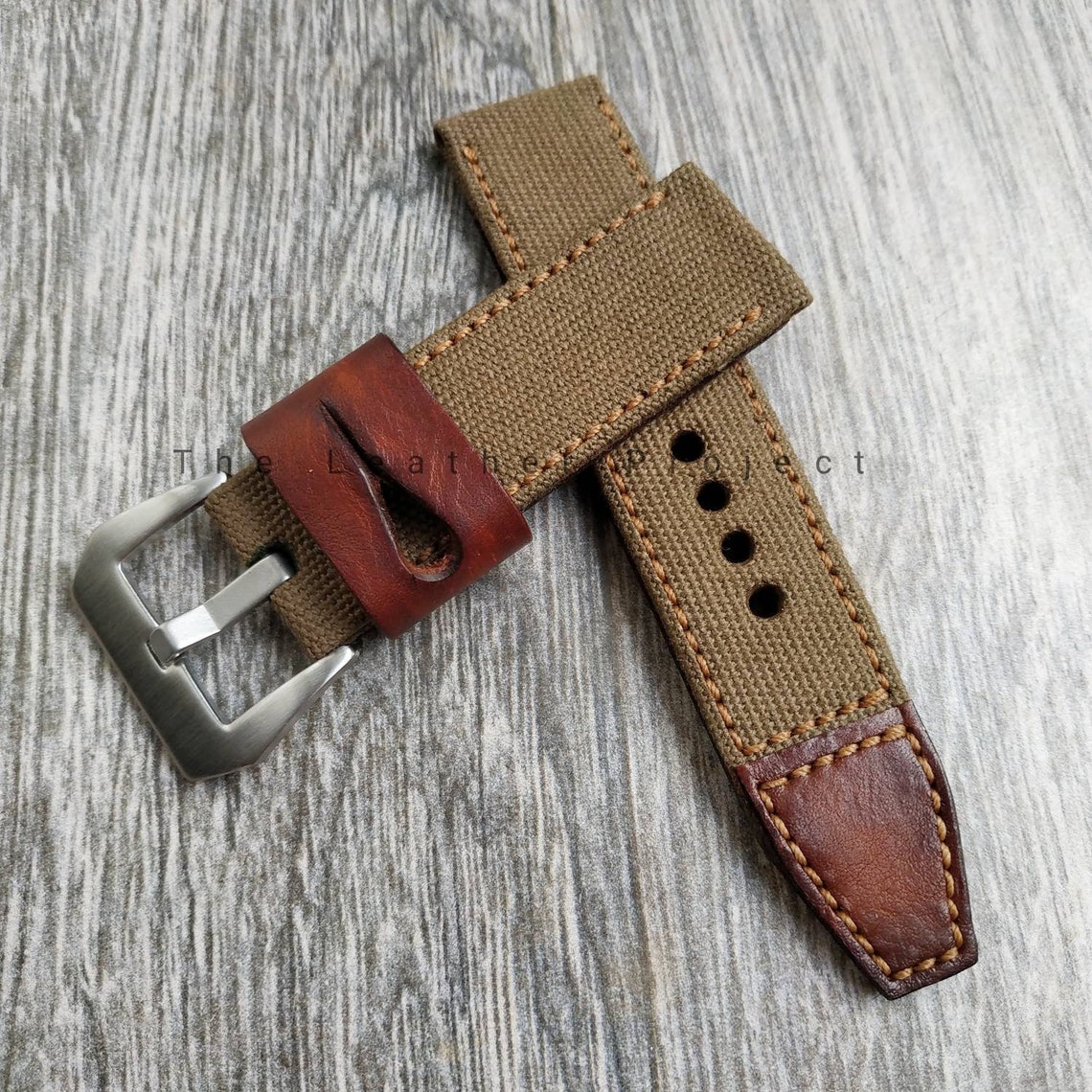 Handmade Green Canvas Leather Watch Strap With Buckle. - Etsy