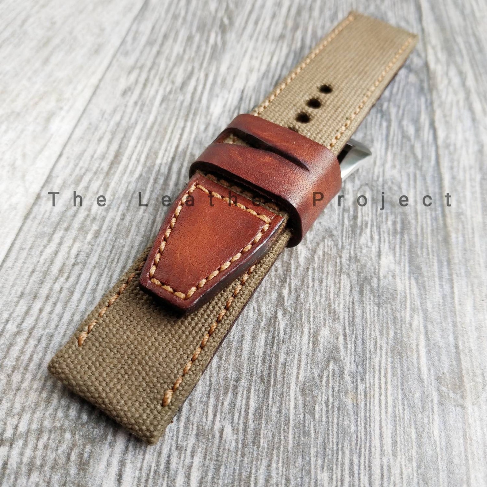 Handmade Green Canvas Leather Watch Strap With Buckle. - Etsy