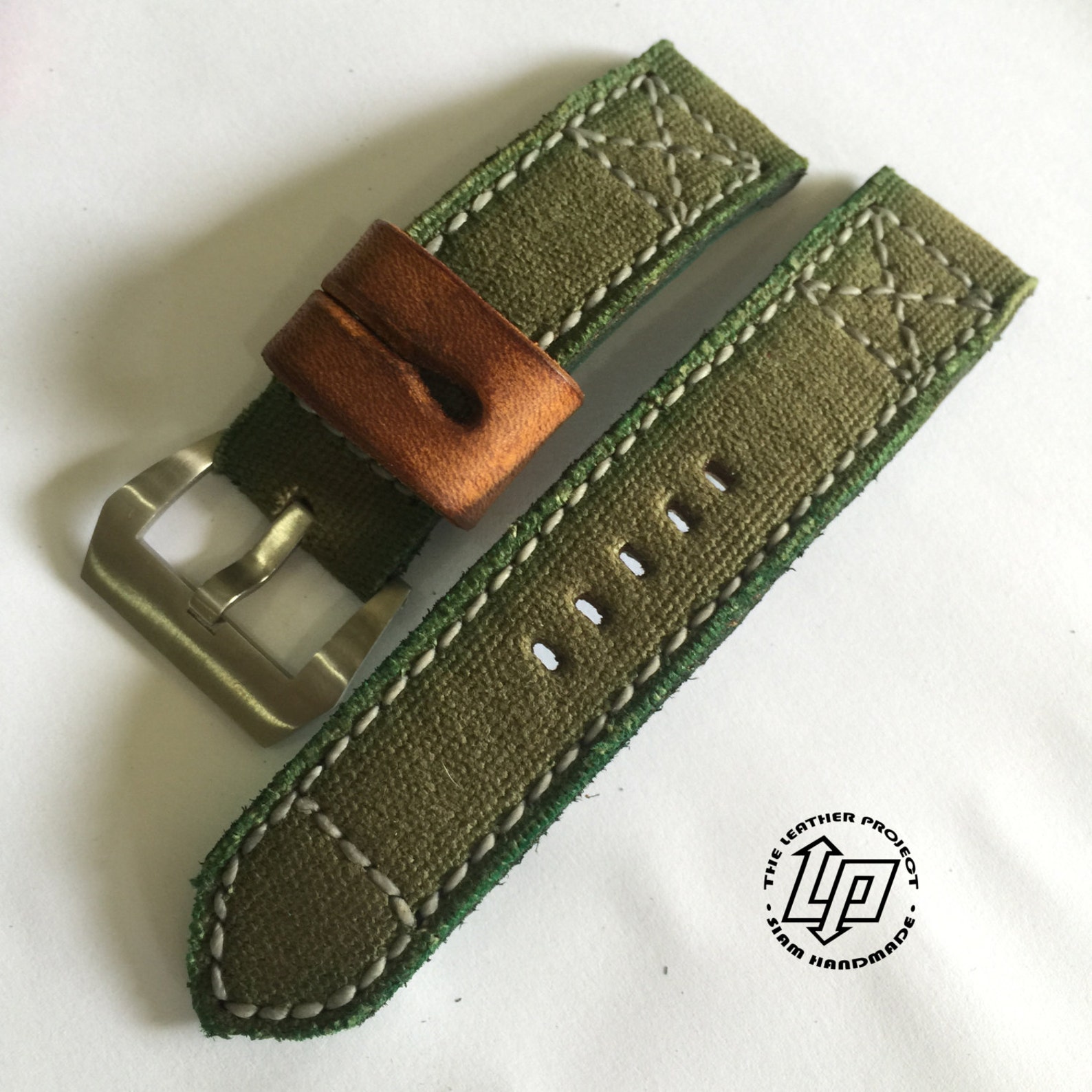 Handmade Green Canvas Leather Watch Strap Band With Buckle. - Etsy