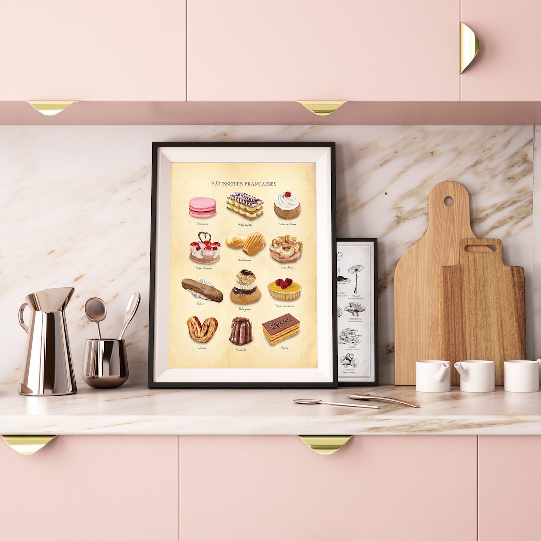 FRENCH Patisserie Print, Famous French Cakes, Vintage French Food Chart ...