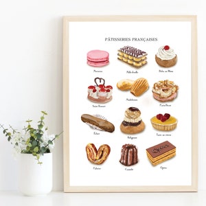 FRENCH Patisserie Print, Famous French Cakes, Vintage French Food Chart ...