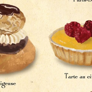 FRENCH Patisserie Print, Famous French Cakes, Vintage French Food Chart ...