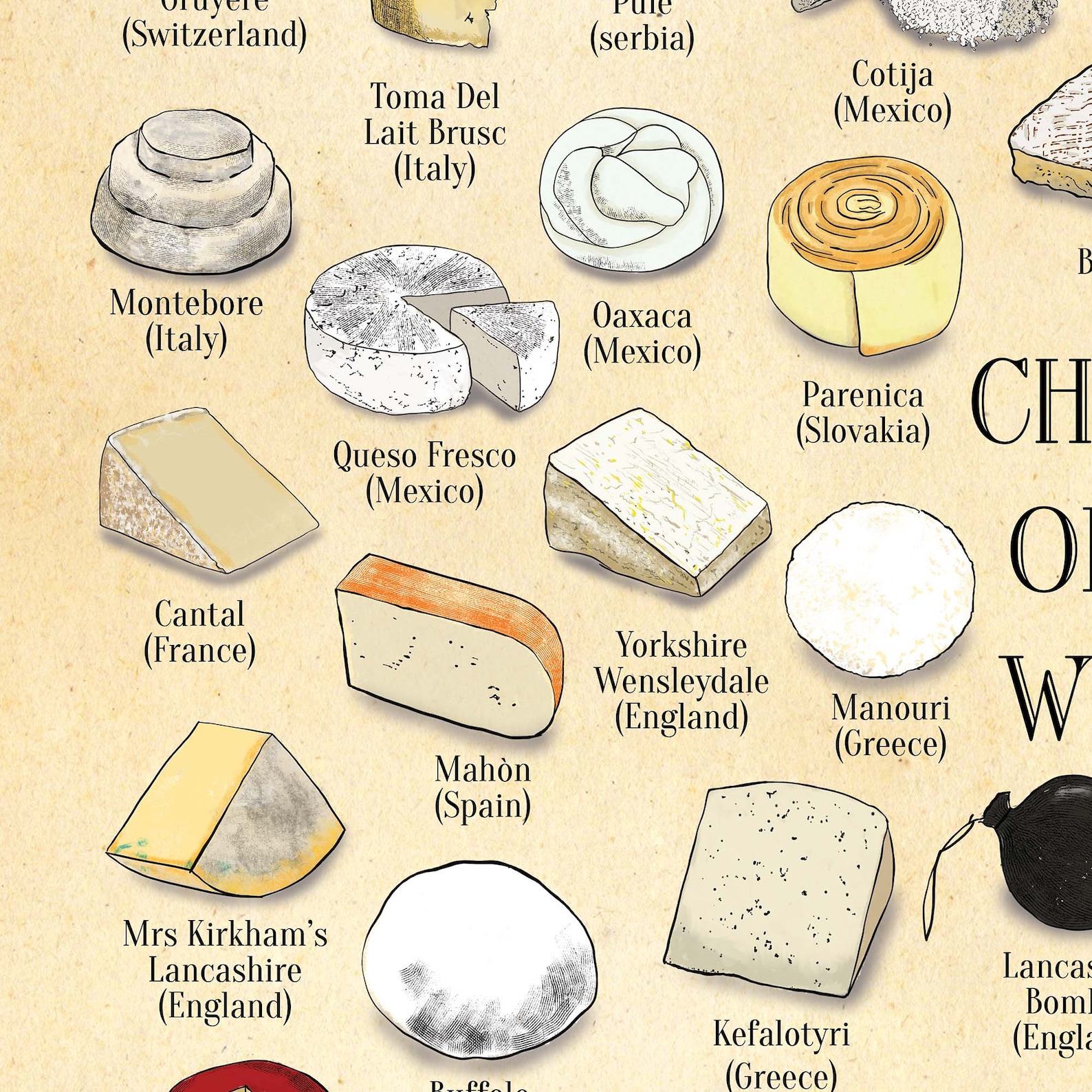 Cheese of the World Poster, Kitchen Decoration, Cheese Knowledge Poster ...