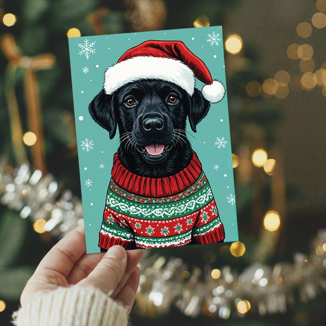Black Labrador Christmas Card A6 With Kraft Brown Envelope - Etsy