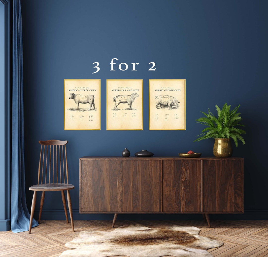 American Butcher Chart Set, Meat Cuts Diagram, 3 for 2 Offer - Etsy
