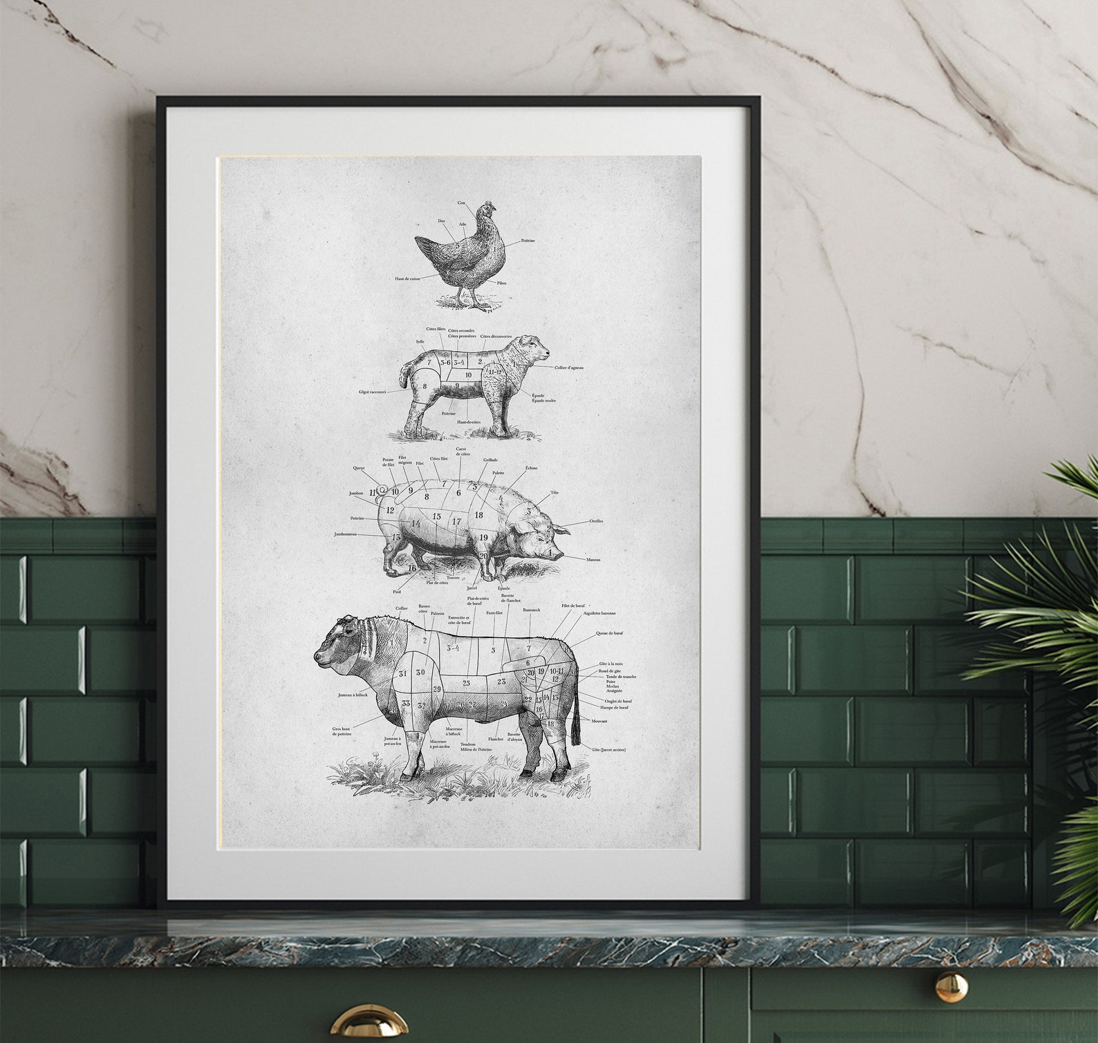FRENCH Butcher Chart Print Meat Cuts Diagram Farmhouse - Etsy UK
