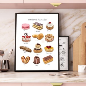 FRENCH Patisserie Print, Famous French Cakes, Vintage French Food Chart ...