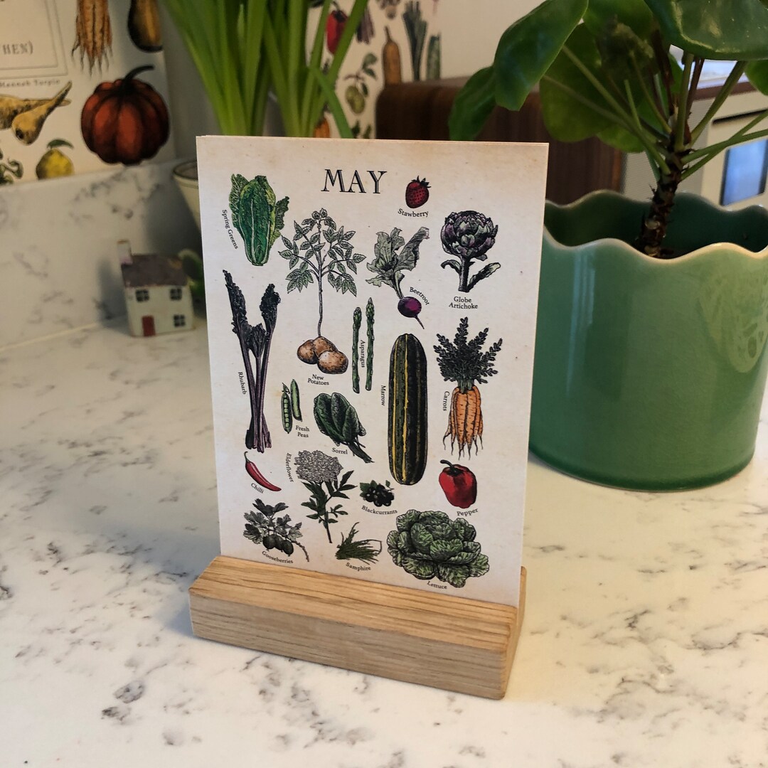 Uk Seasonal Fruit and Vegetable Desk Calendar, Wooden Oak Block Option ...