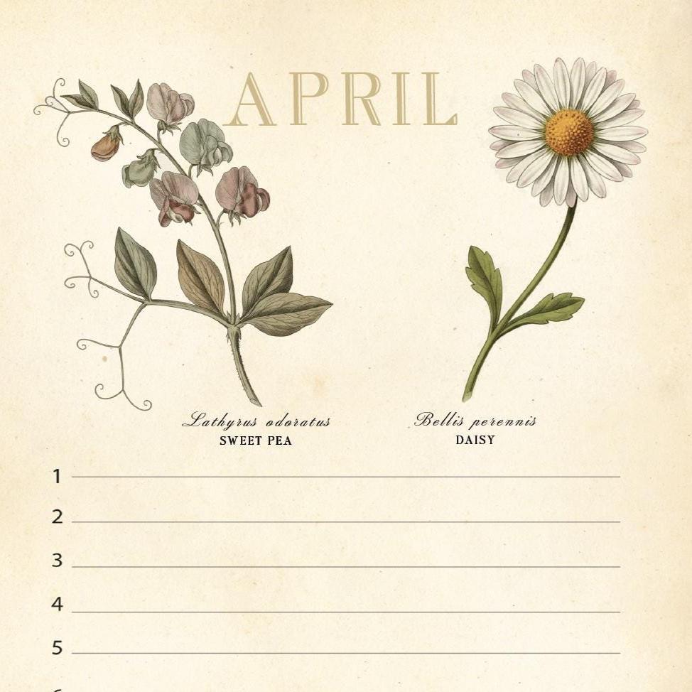 Birthday Blossoms Perpetual Calendar, Vintage Botanical Birth Flower ...