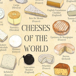 Cheese of the World Poster, Kitchen Decoration, Cheese Knowledge Poster ...